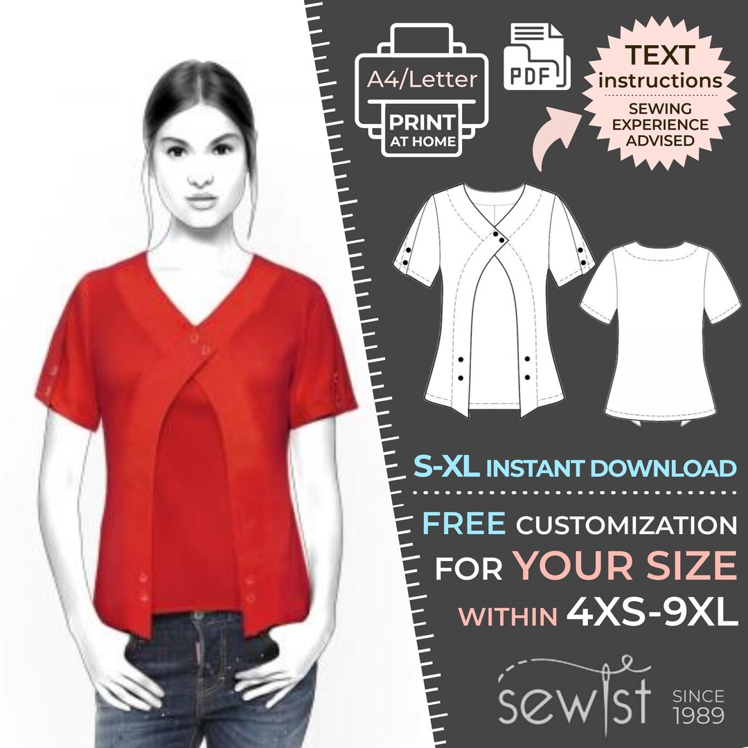 4471 Top Sewing Pattern PDF - S-M-L-XL or Made to Measure Sewing ...