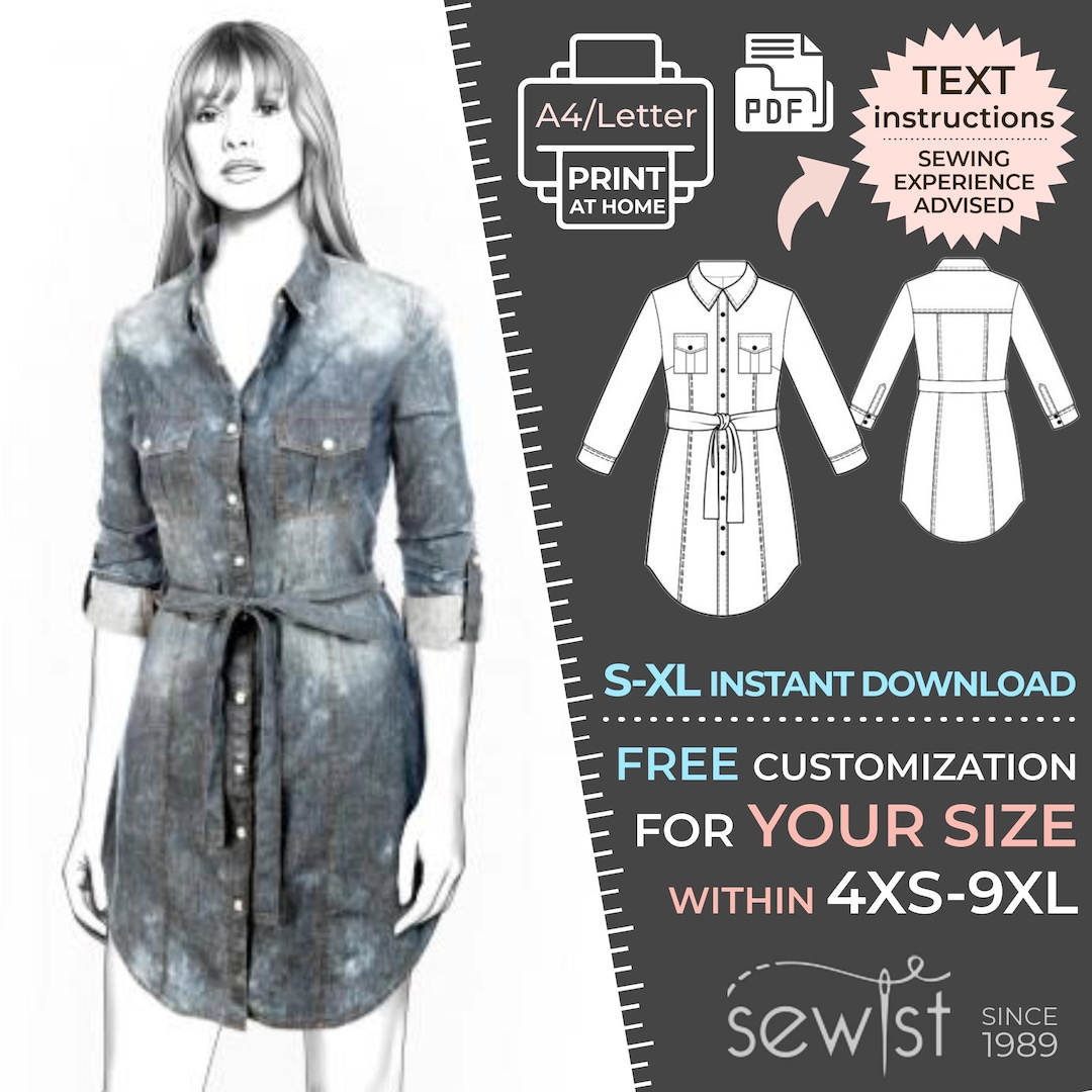 4508 Women's Dress Sewing Pattern PDF - S,M,L,XL / Custom Size ...