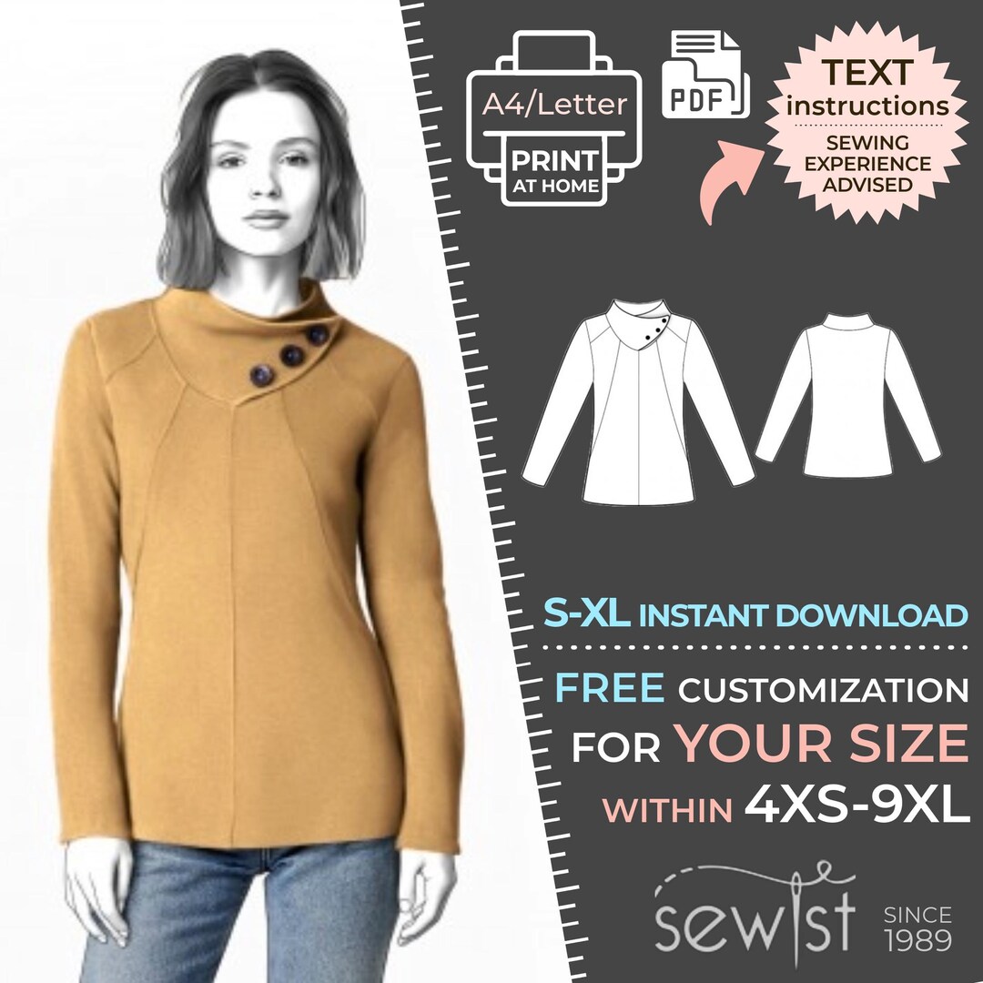 2548 Knit Blouson Sewing Pattern PDF - S-M-L-XL or Made to Measure ...