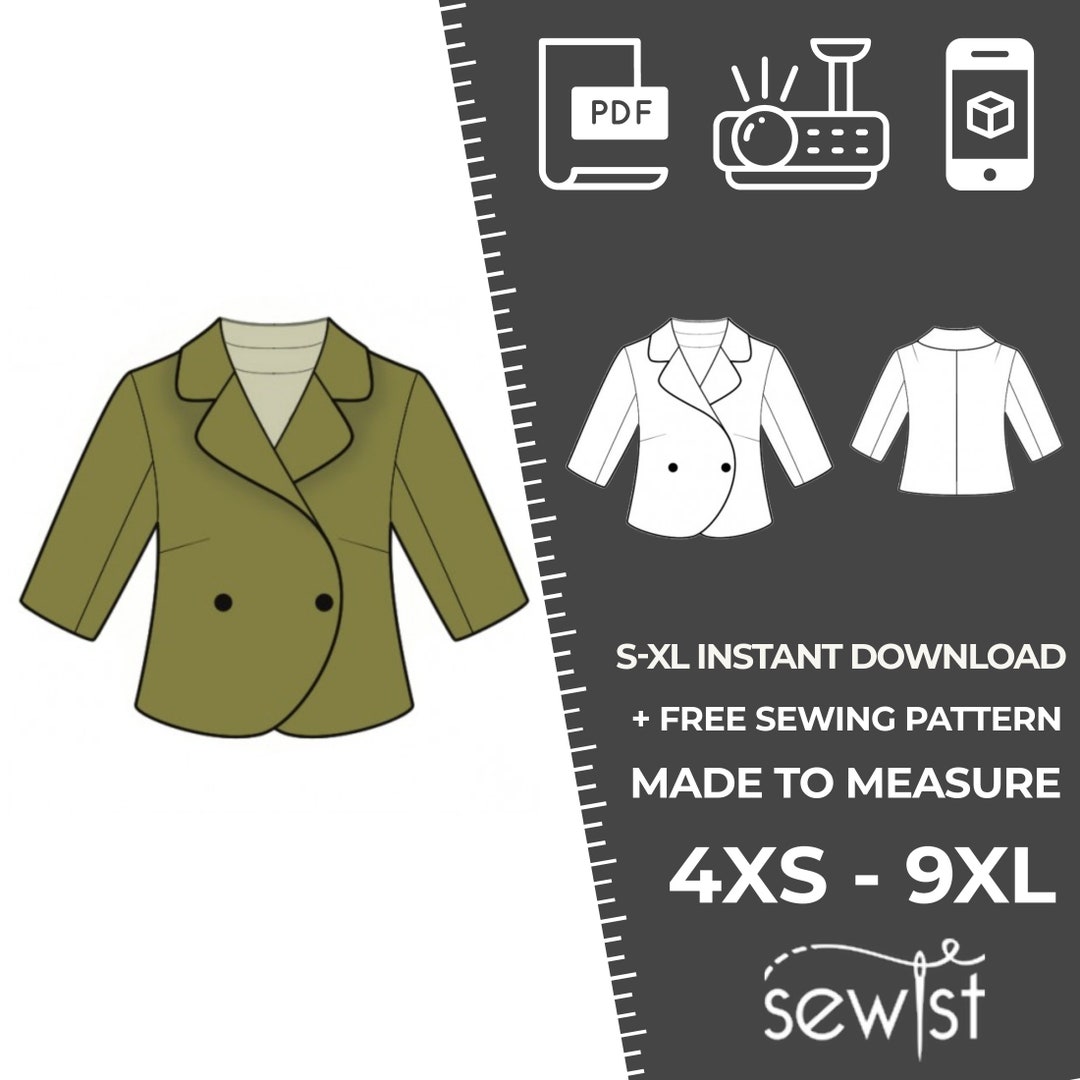 2055 Jacket Sewing Pattern PDF Download, S-M-L-XL or Free Made to ...