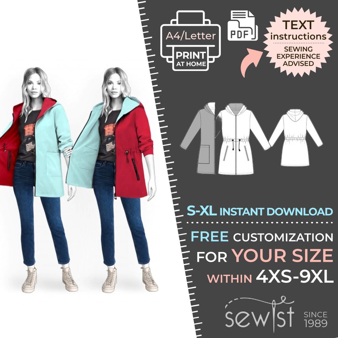2521 PDF Rain Jacket Sewing Pattern - S-M-L-XL or Made to Measure Sewing Pattern PDF Download - Etsy