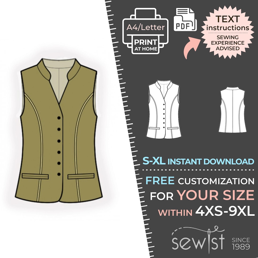 2451 Vest Sewing Pattern PDF Download, S-M-L-XL or Free Made to Measure ...