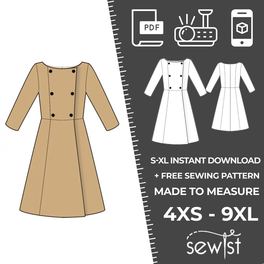 2053 Women's Dress Sewing Pattern PDF S,M,L,XL / Custom Size Elegant ...