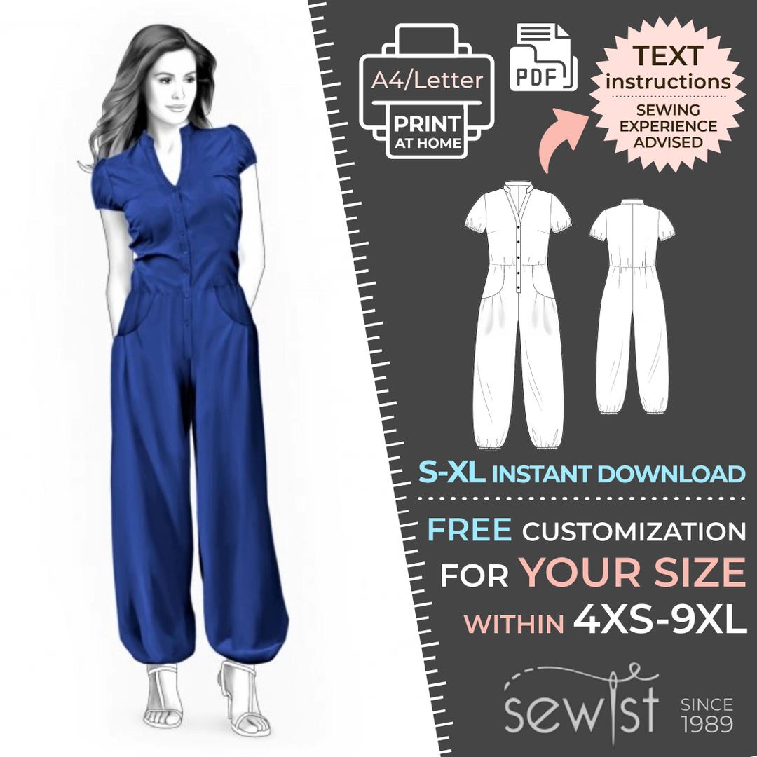 4044 PDF Jumpsuit Sewing Pattern - S-M-L-XL or Made to Measure Sewing ...