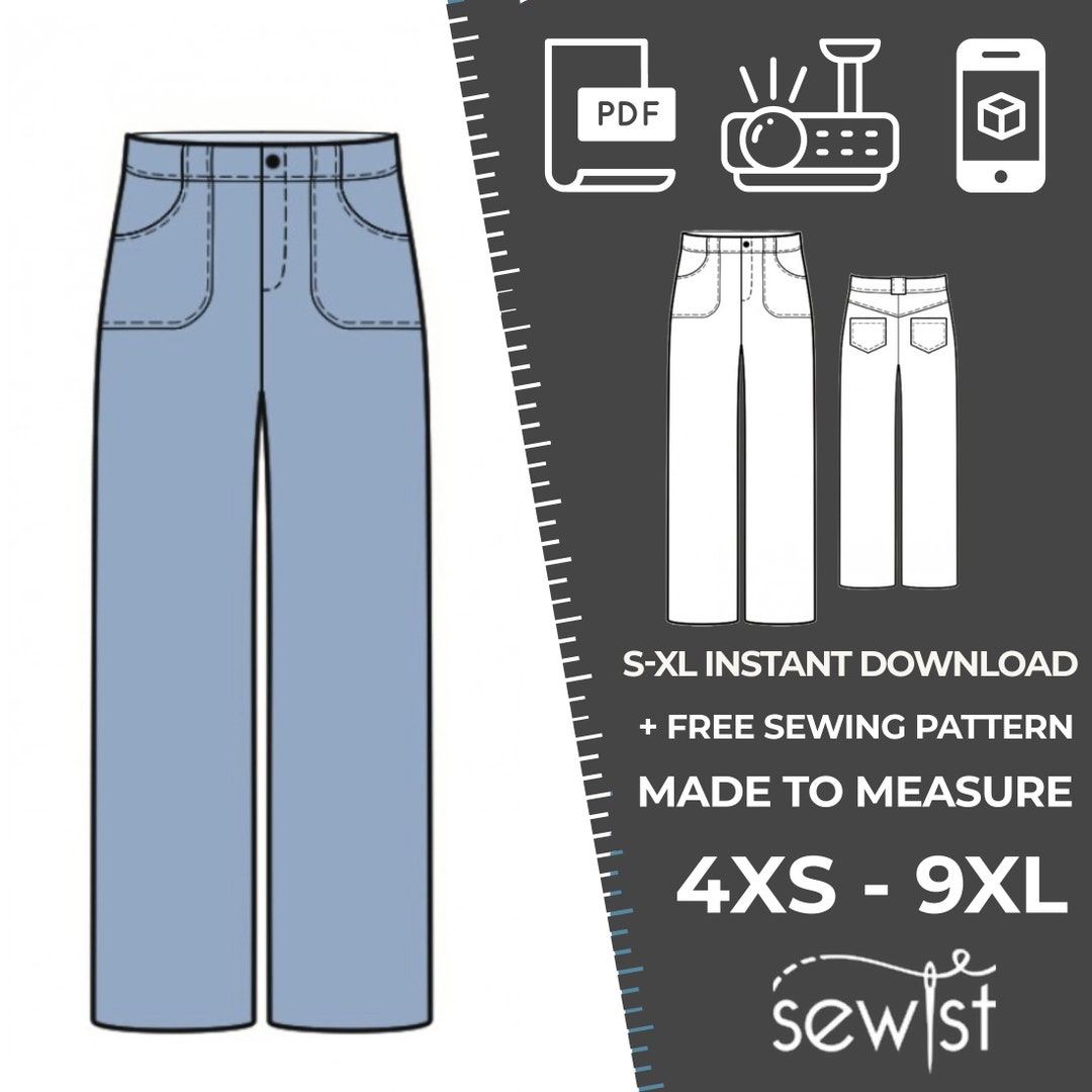 2080 Jeans Pants Sewing Pattern PDF S-M-L-XL or Made to Measure Sewing ...
