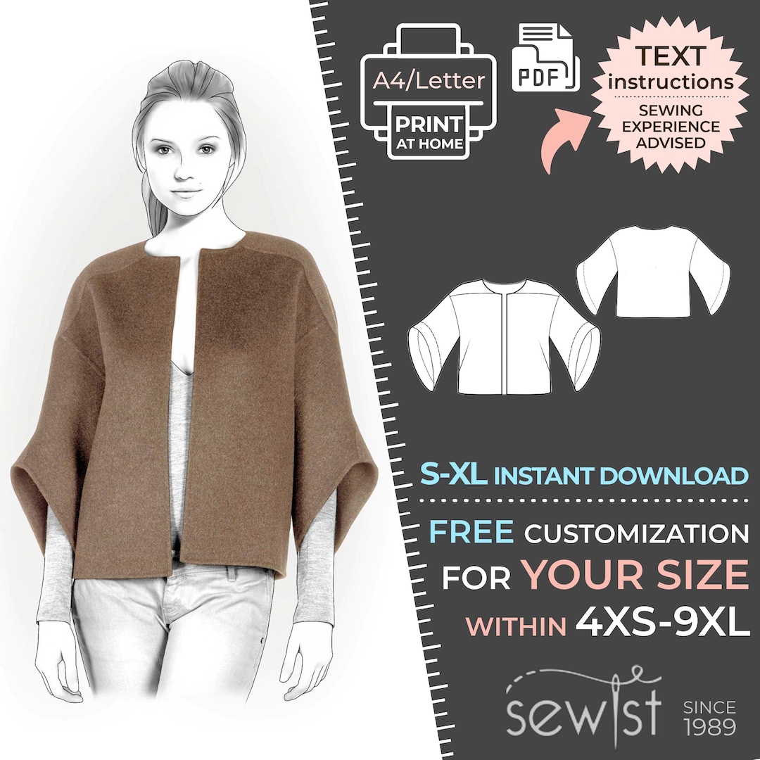 4114 - Jacket Sewing Pattern PDF Download, S-M-L-XL or Free Made to ...