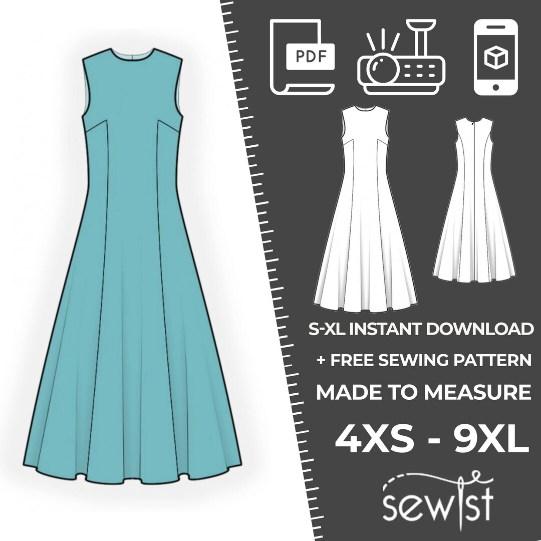 2496 Women's Dress Sewing Pattern PDF S,M,L,XL / Custom Size Wedding ...