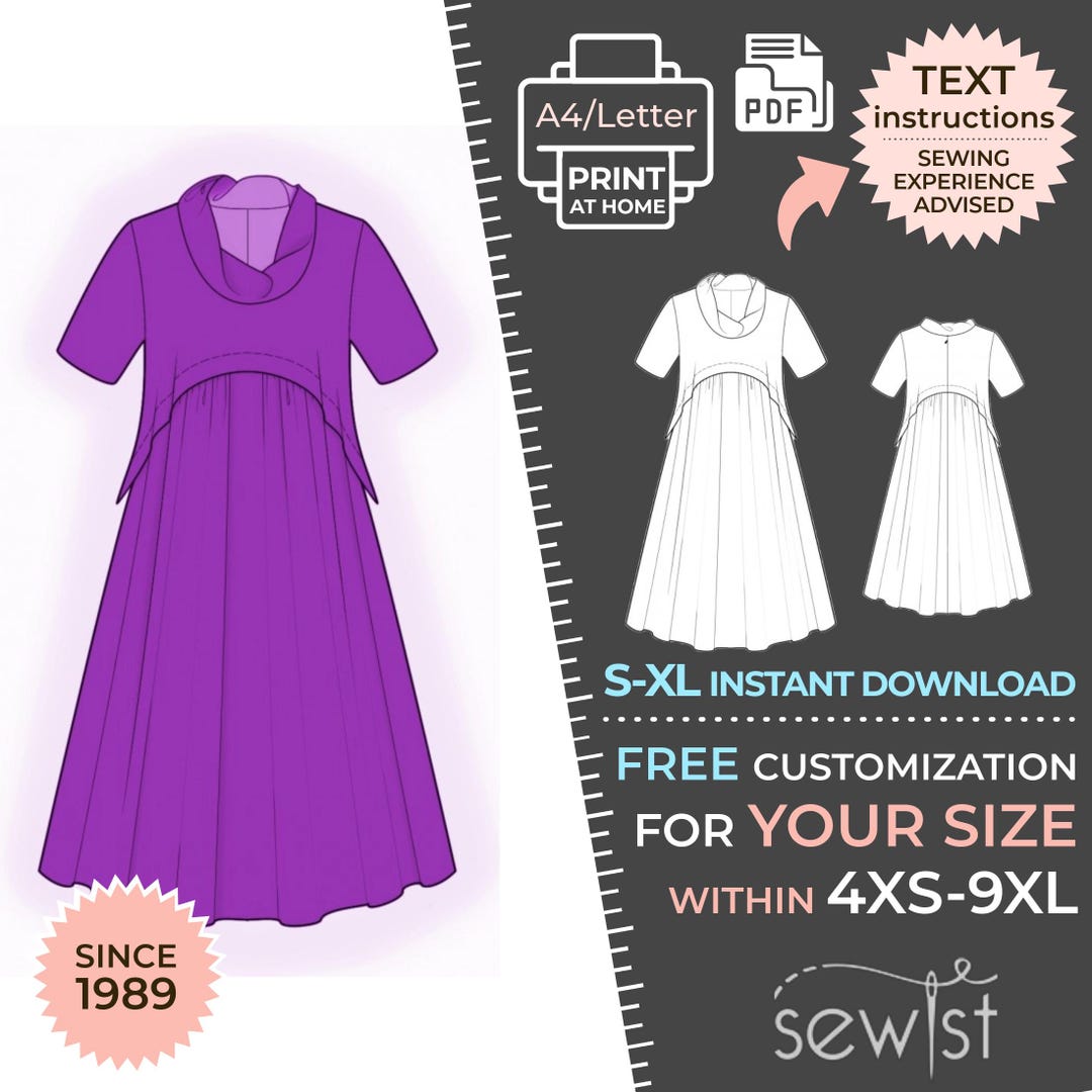 2335 Women's Dress Sewing Pattern PDF - S,M,L,XL / Custom Size ...