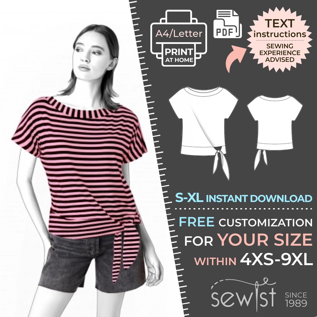 2462 Top Sewing Pattern PDF - S-M-L-XL or Made to Measure Sewing ...