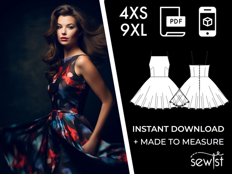 Women's Sundress Sewing Pattern PDF - 4XS-9XL / Custom Size - Elegant ...