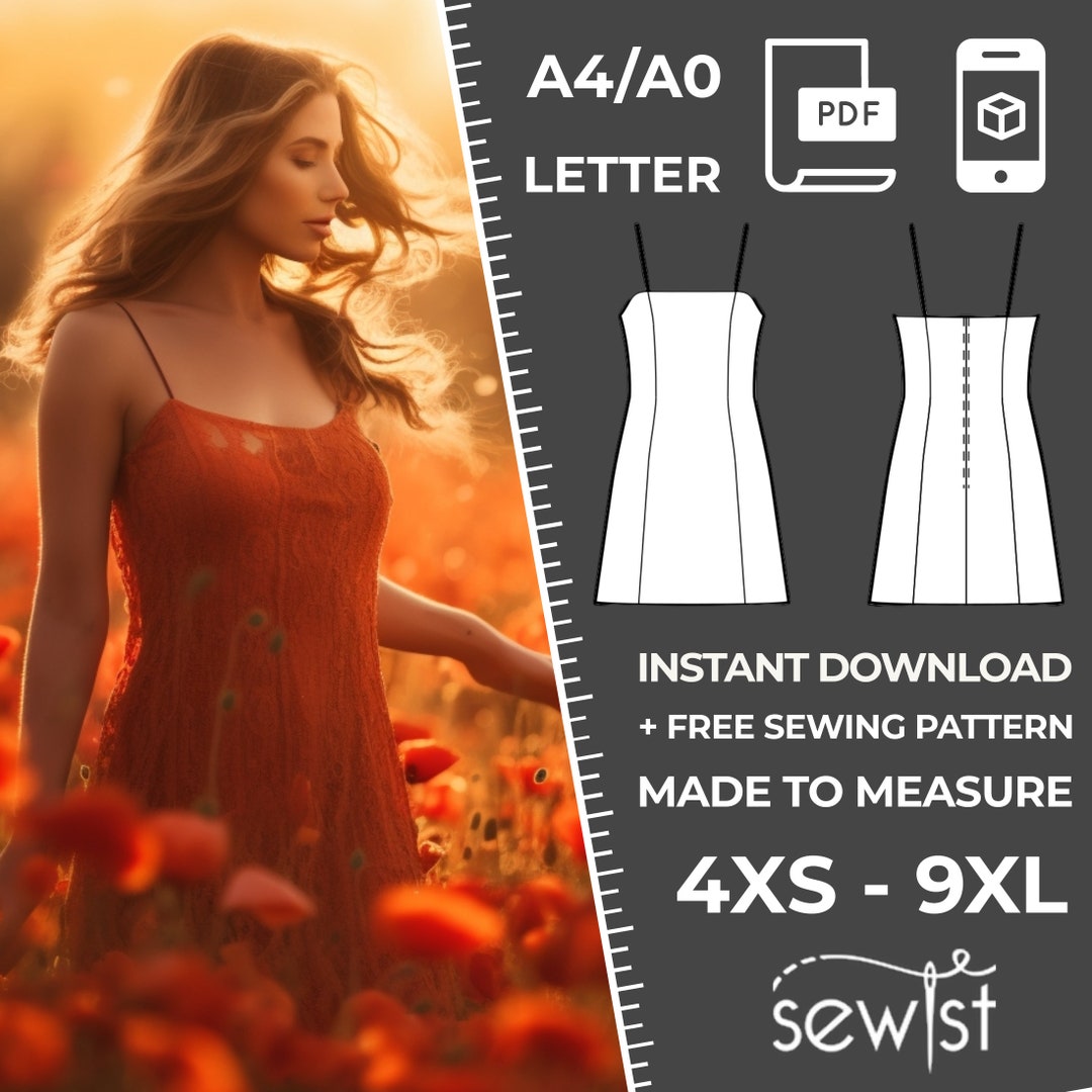Women's Dress With Straps Sewing Pattern PDF - 4xs-9xl/custom Size ...