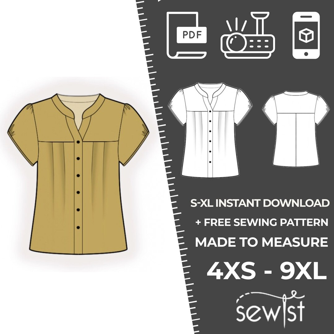 2385 Chiffon Blouse Sewing Pattern PDF S-M-L-XL or Made to Measure ...