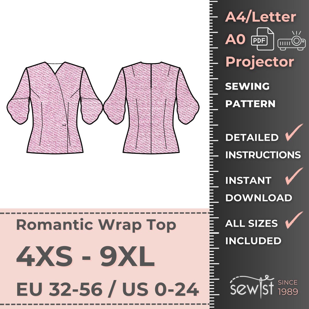 Wrap Blouse W/ Design Sleeves, Women Dress Sewing Pattern,sizes 4XS-9XL ...