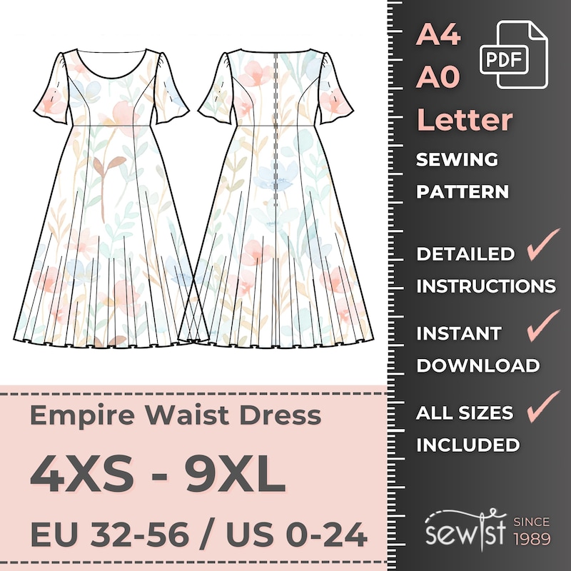 Empire Waist Dress Patterns - Etsy