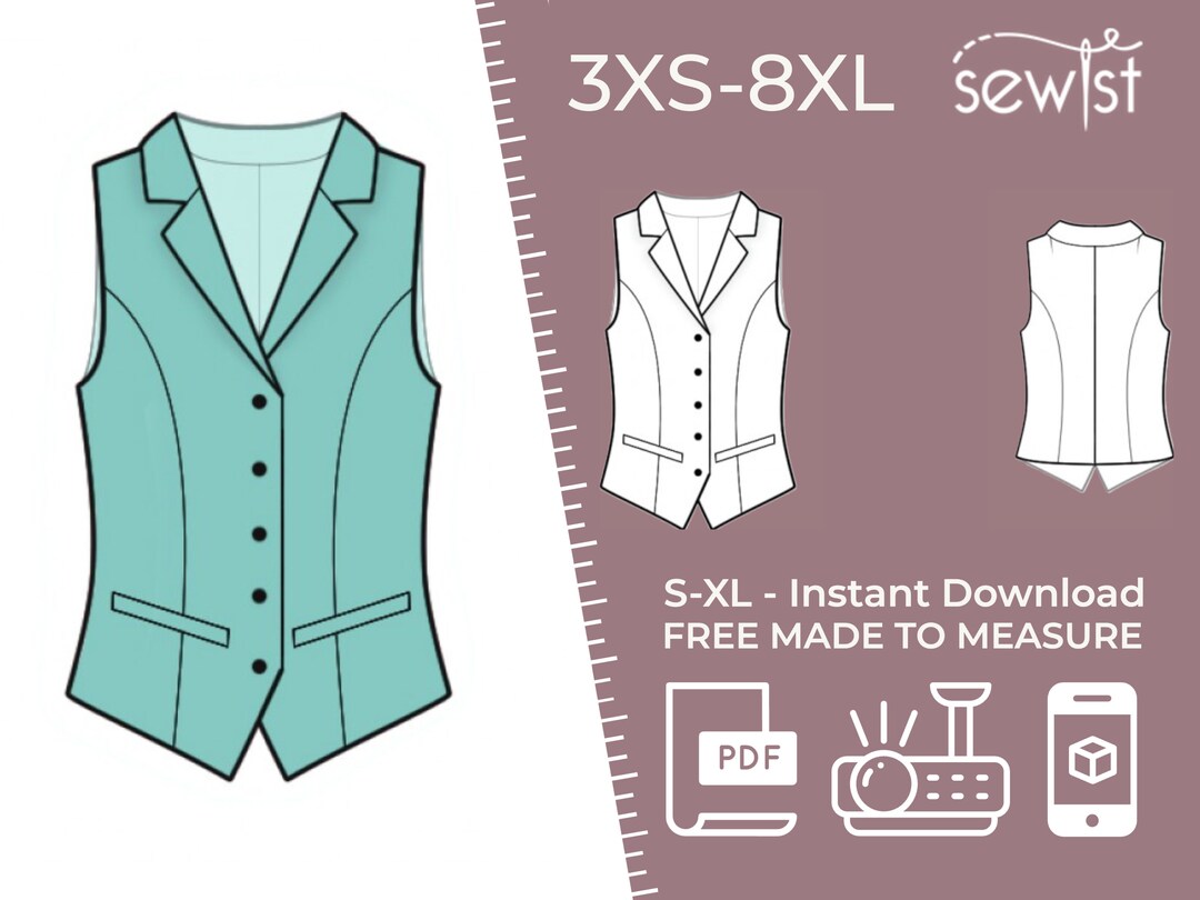 2091 Waistcoat Sewing Pattern PDF Download S-M-L-XL or Free - Etsy