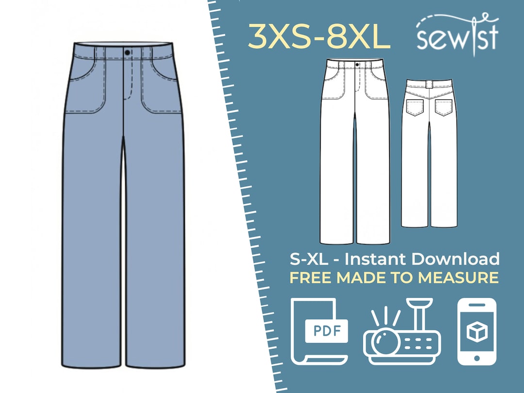 2080 Jeans Pants Sewing Pattern PDF S-M-L-XL or Made to - Etsy
