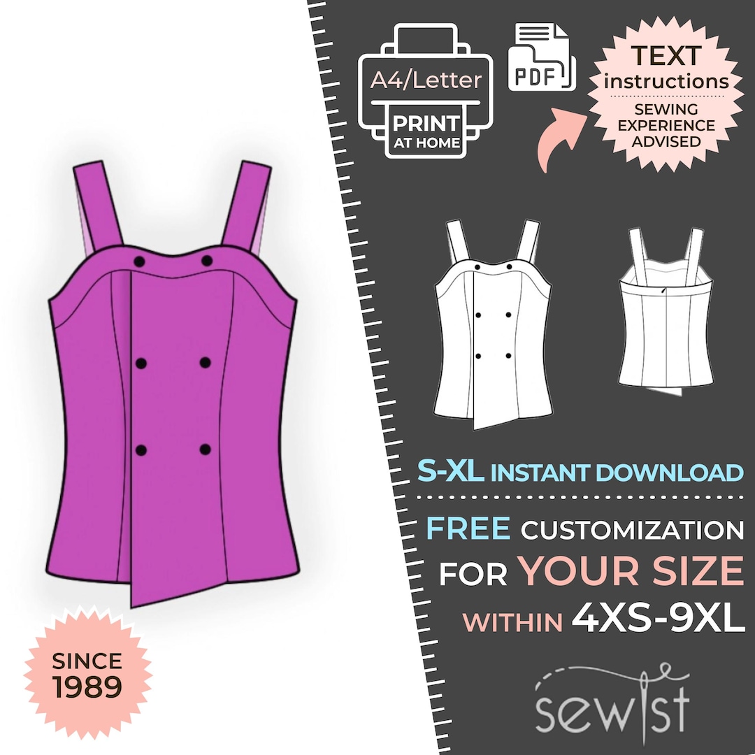 2330 Top Sewing Pattern PDF - S-M-L-XL or Made to Measure Sewing ...