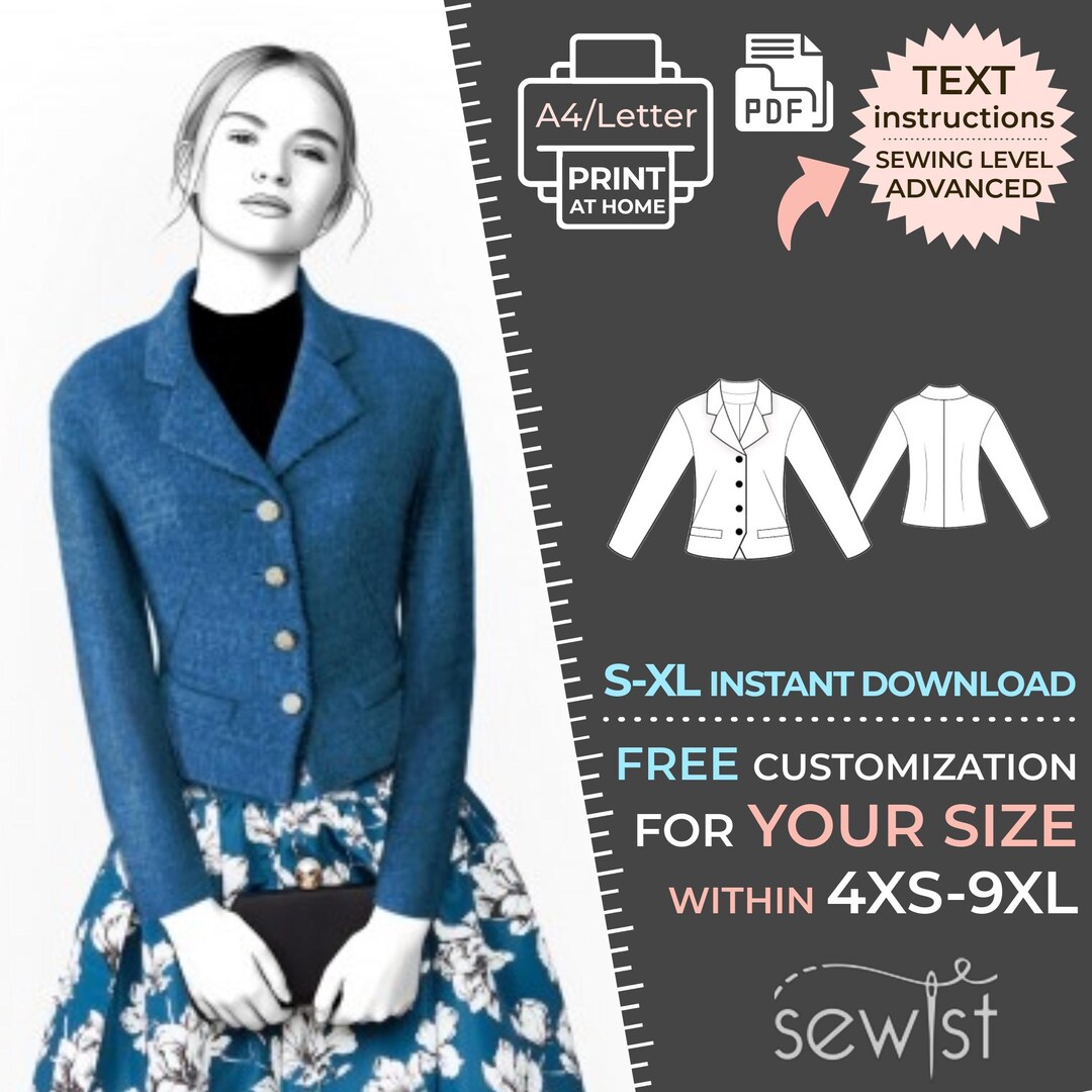 2070 Jacket Sewing Pattern PDF - S-M-L-XL or Made to Measure Sewing ...