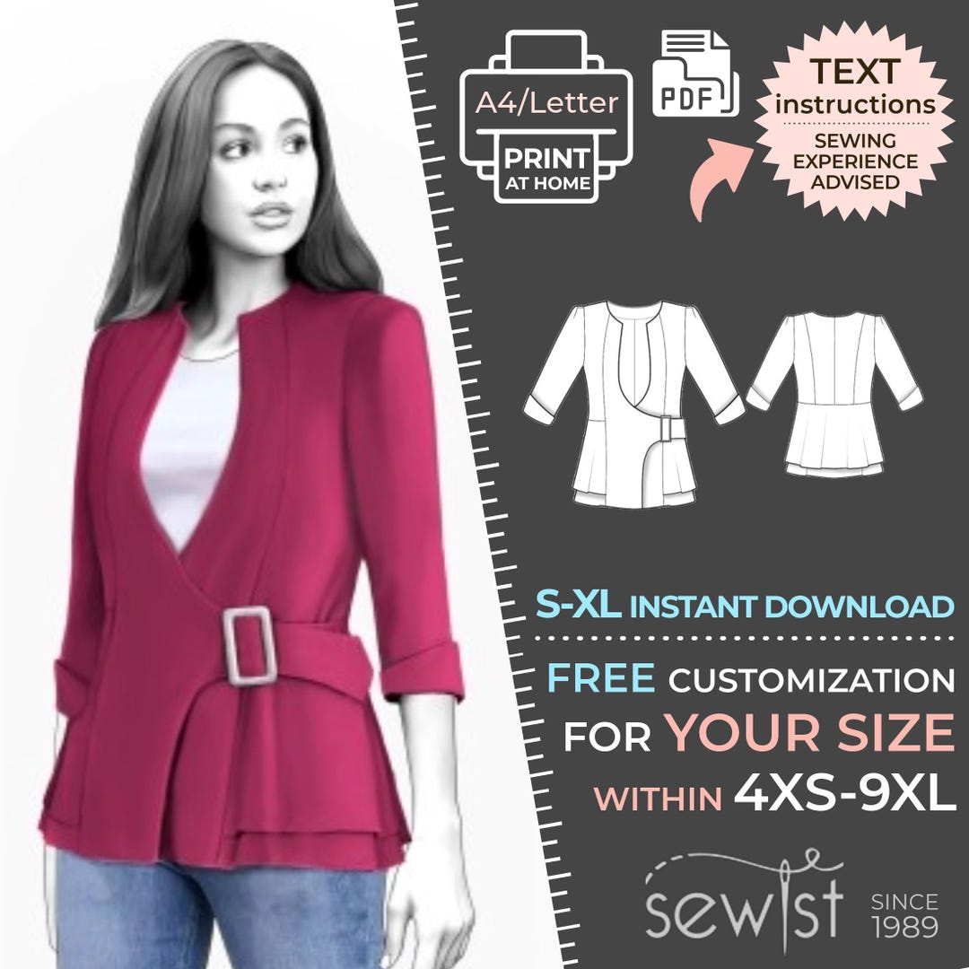 2646 Jacket Sewing Pattern PDF Download, S-M-L-XL or Free Made to ...
