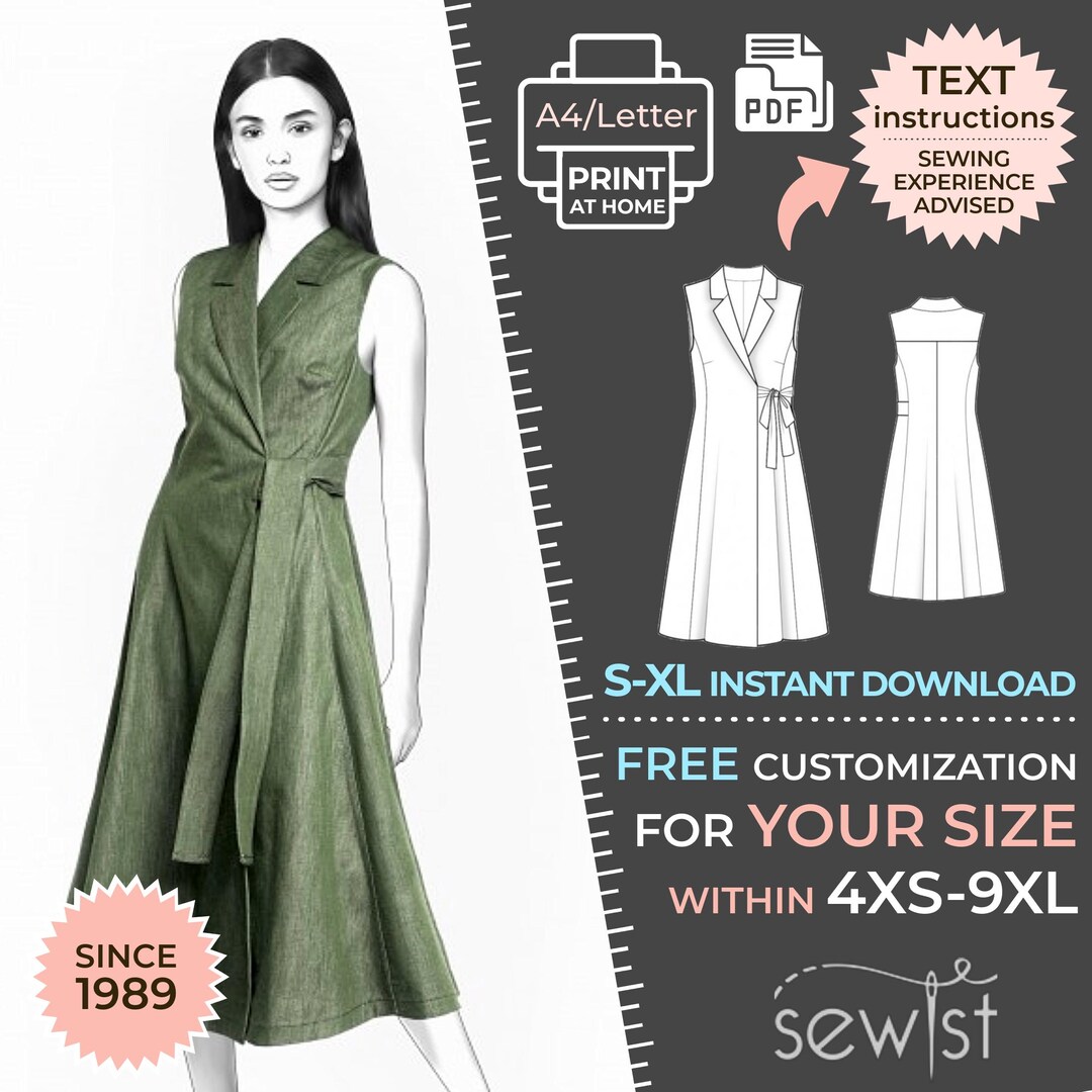 2334 Dress Sewing Pattern PDF - S-M-L-XL or Made to Measure Sewing ...