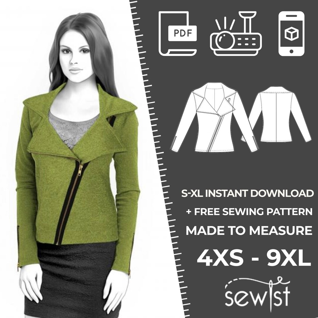 4336 Sweatshirt Jacket Sewing Pattern PDF S-M-L-XL or Made to Measure ...