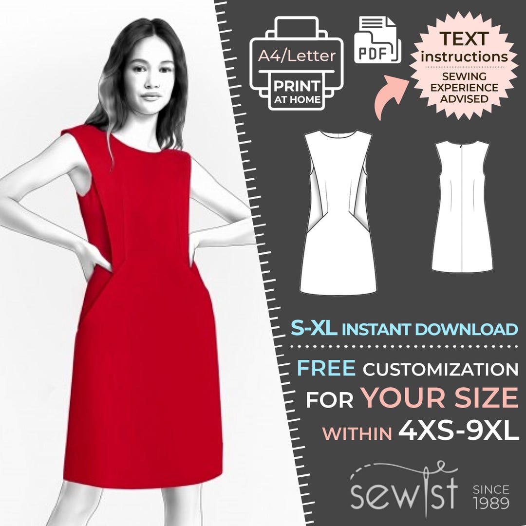 2415 Women's Dress Sewing Pattern PDF - S,M,L,XL / Custom Size ...
