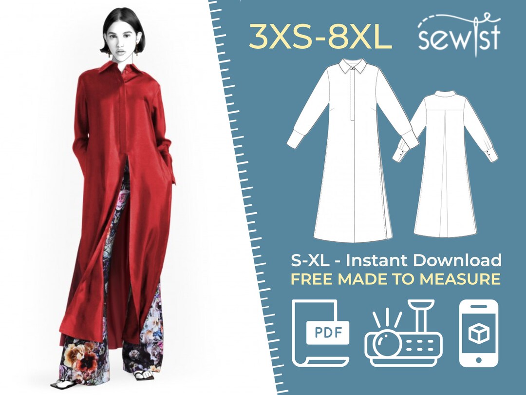 2455 Tunic Shirt Sewing Pattern PDF S-M-L-XL or Made to - Etsy