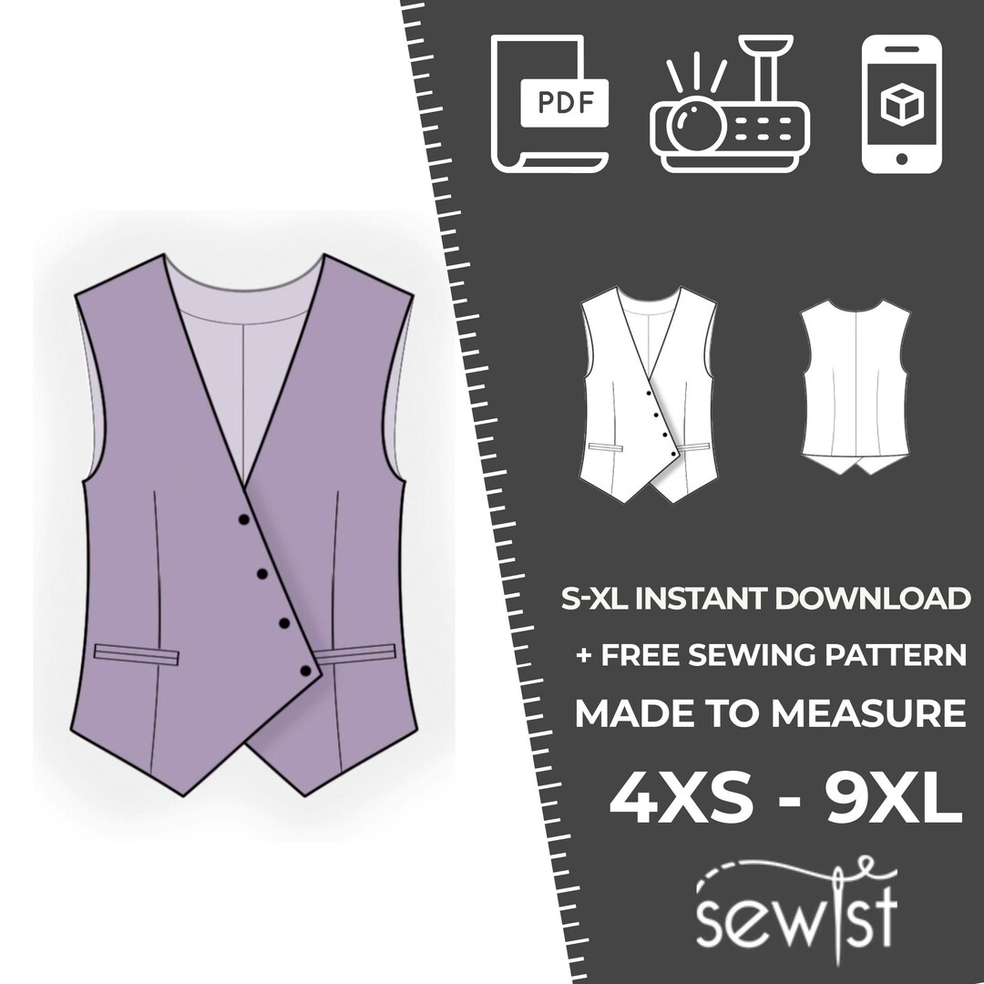 2756 Vest Sewing Pattern PDF Download, S-M-L-XL or Free Made to Measure ...