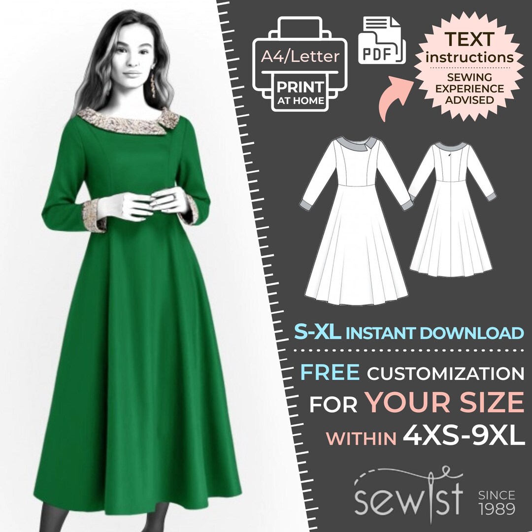 2620 Women's Dress Sewing Pattern PDF - S,M,L,XL / Custom Size ...