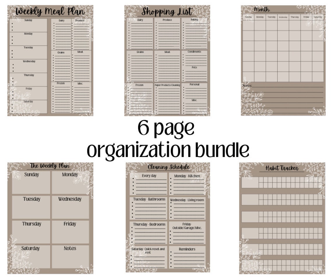 Printable Organization Bundle, Weekly Planner, Meal Planner, Printable ...