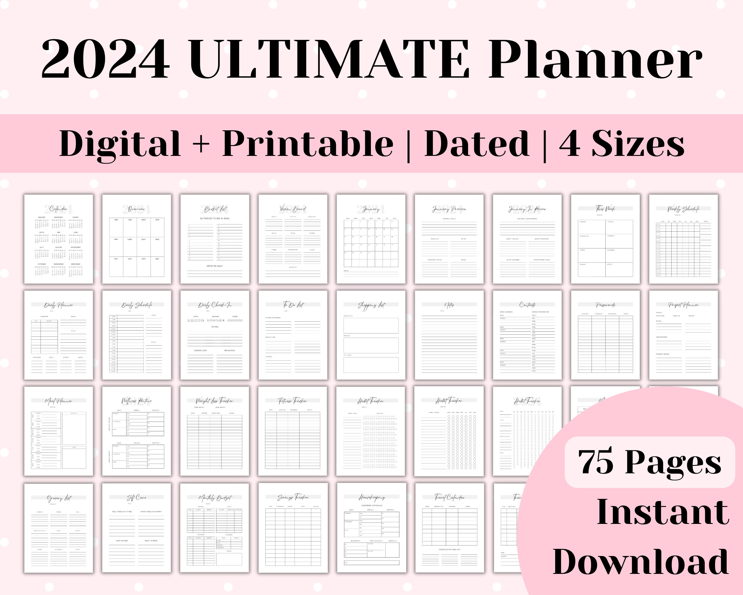 2024 Planner 2024 Digital Planner 2024 Planner Bundle Dated Planner ...