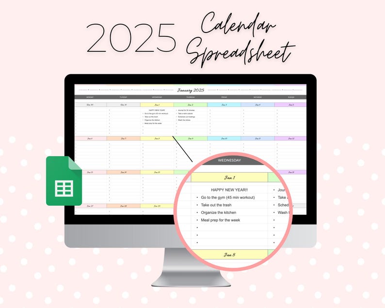2025 Digital Calendar Spreadsheet Google Sheets Planner Template ...
