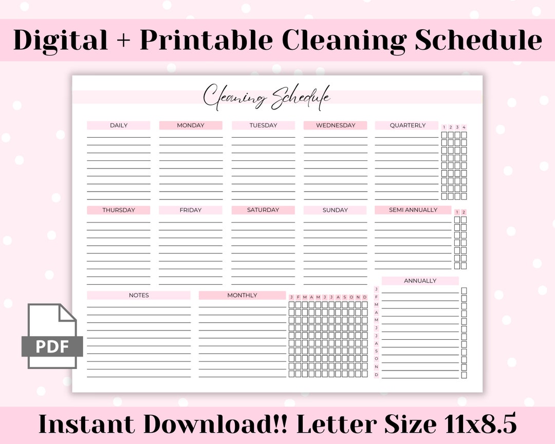 Home Cleaning Schedule Printable Cleaning Schedule Template Home ...