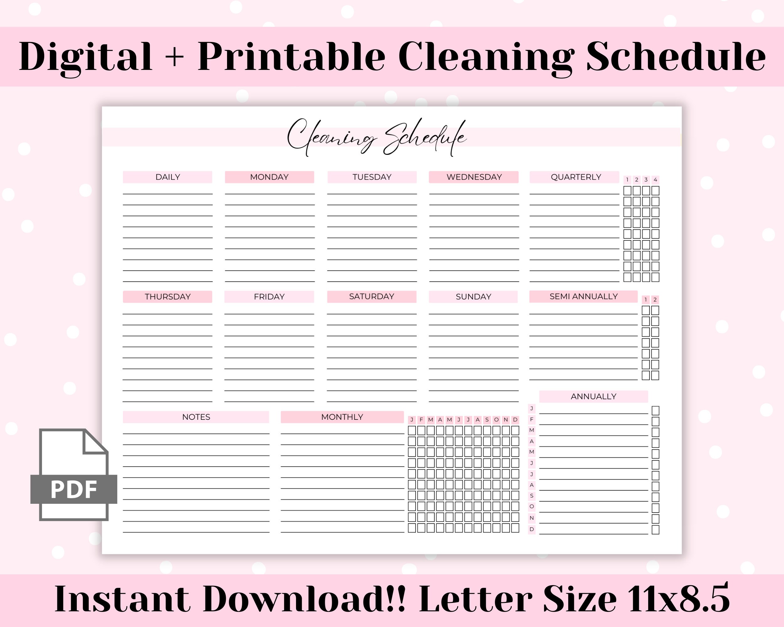 Home Cleaning Schedule Printable Cleaning Schedule Template Home ...