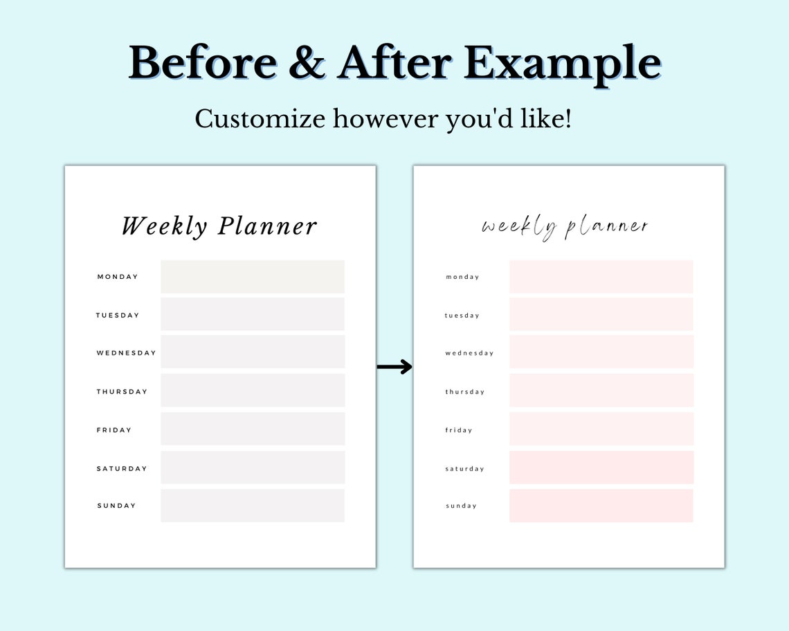 EDITABLE Weekly Planner Template Canva Template Digital Printable ...