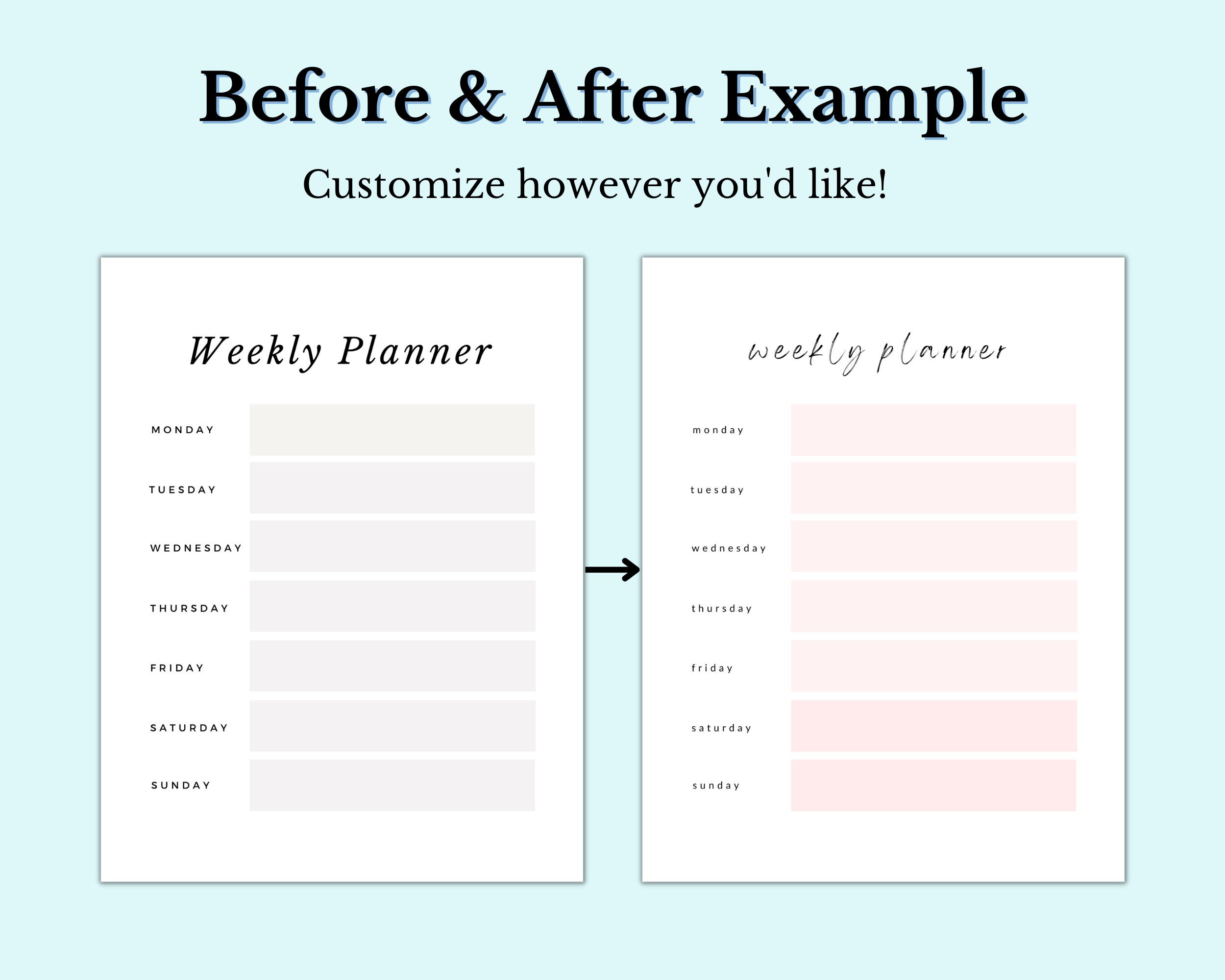 EDITABLE Weekly Planner Template Canva Template Digital Printable ...
