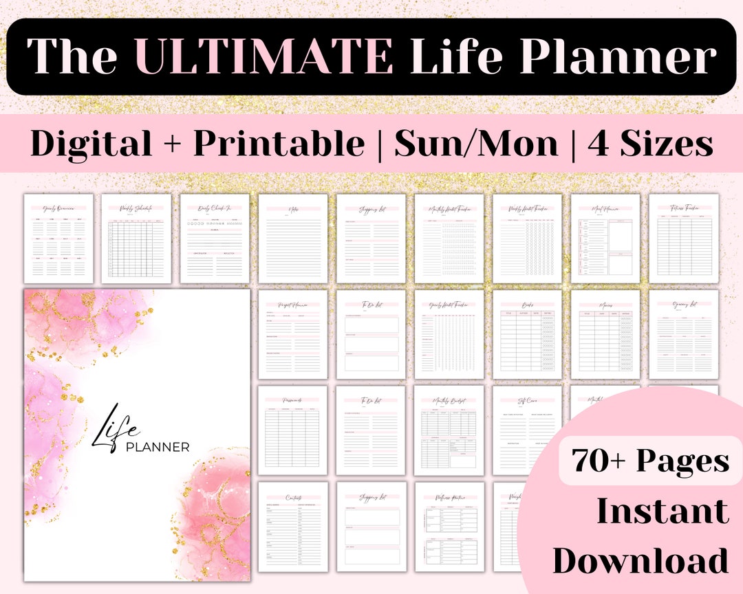Pink Planner Printable Pink Digital Planner Printable Life Planner ...