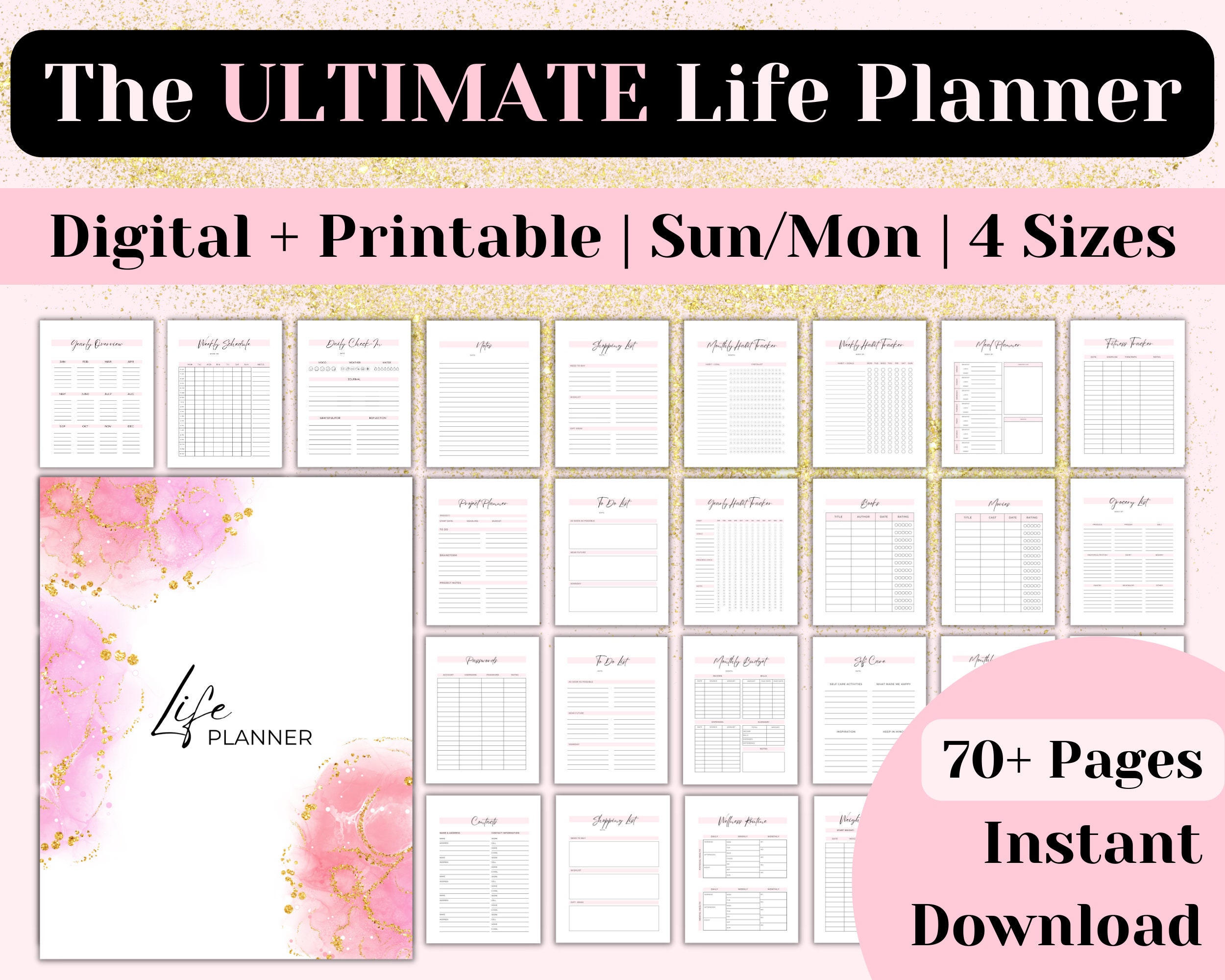 Pink Planner Printable Pink Digital Planner Printable Life Planner ...