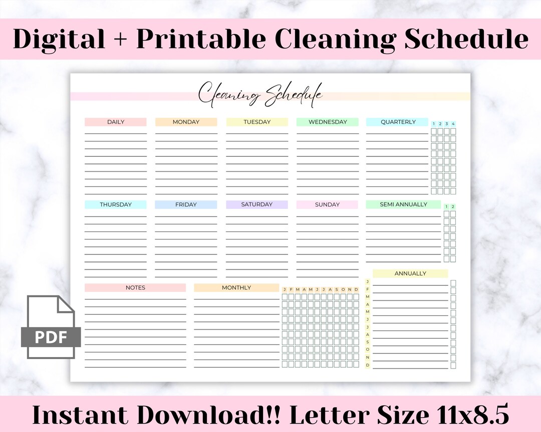 Home Cleaning Schedule Printable Cleaning Schedule Template Home ...