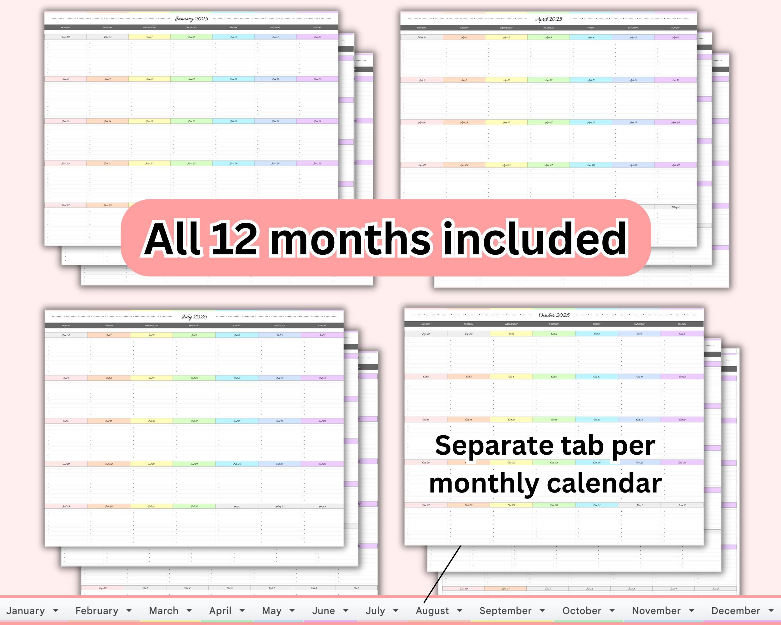 2025 Digital Calendar Spreadsheet Google Sheets Planner Template ...