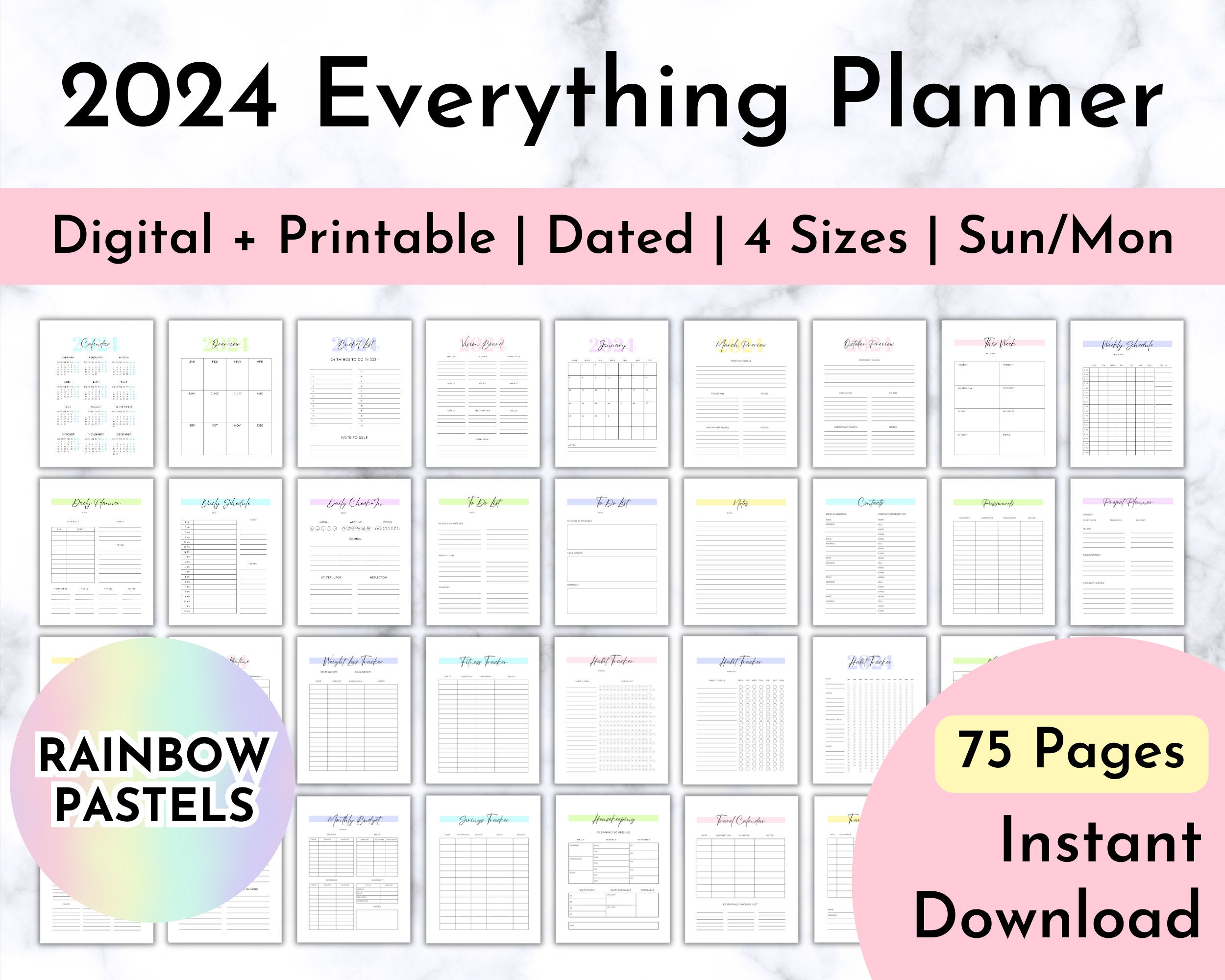 2024 Planner 2024 Digital Planner 2024 Planner Bundle Dated Planner ...