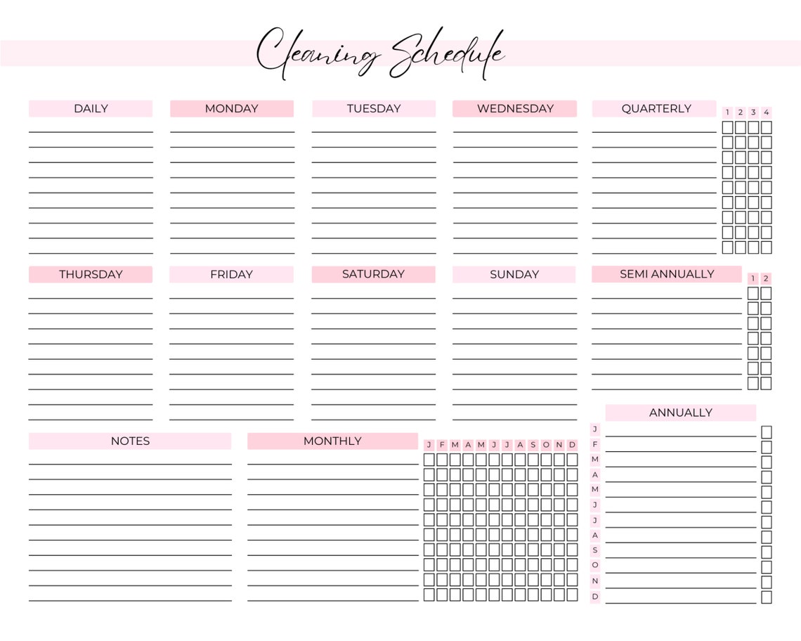 Home Cleaning Schedule Printable Cleaning Schedule Template Home ...
