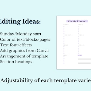 EDITABLE Weekly Planner Template Canva Template Digital Printable ...