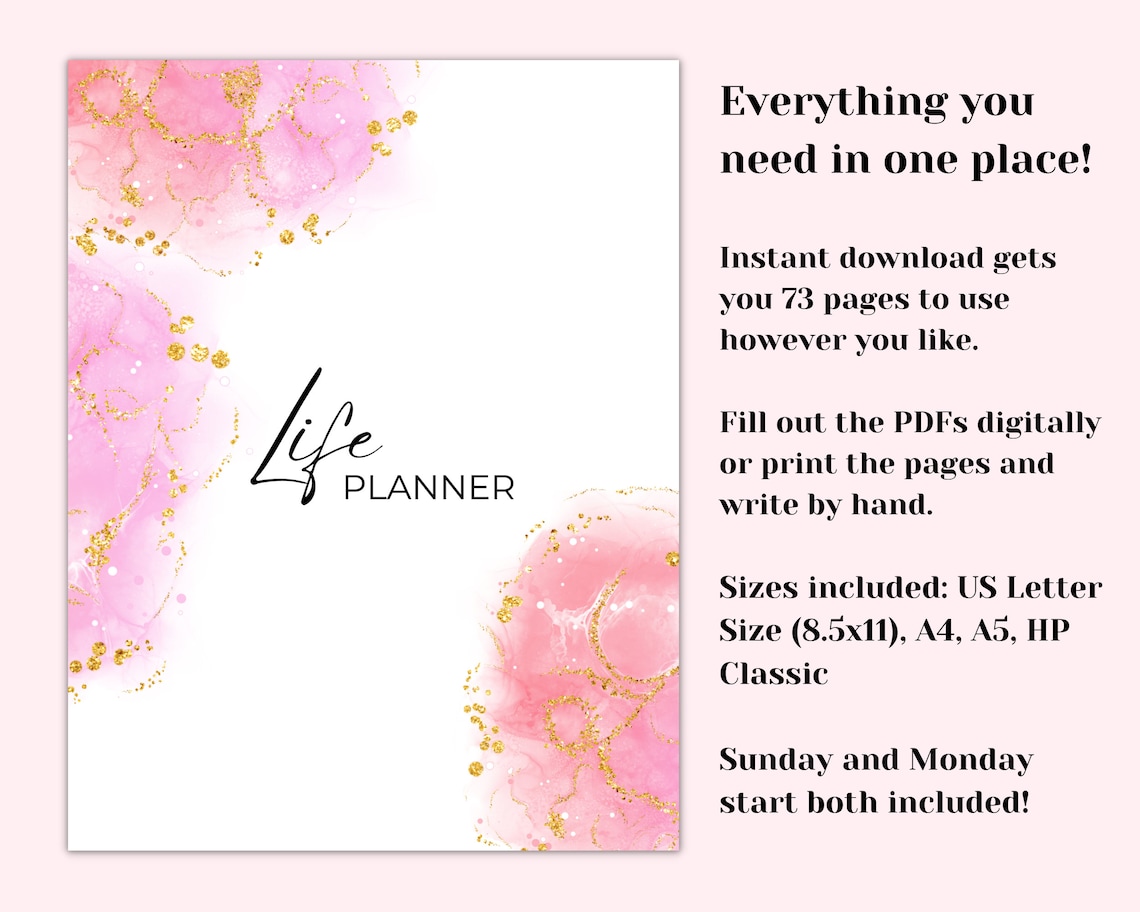 Pink Planner Printable Pink Digital Planner Printable Life Planner ...