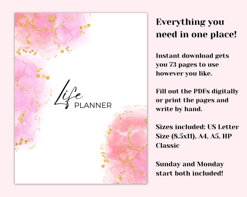 Pink Planner Printable Pink Digital Planner Printable Life Planner ...