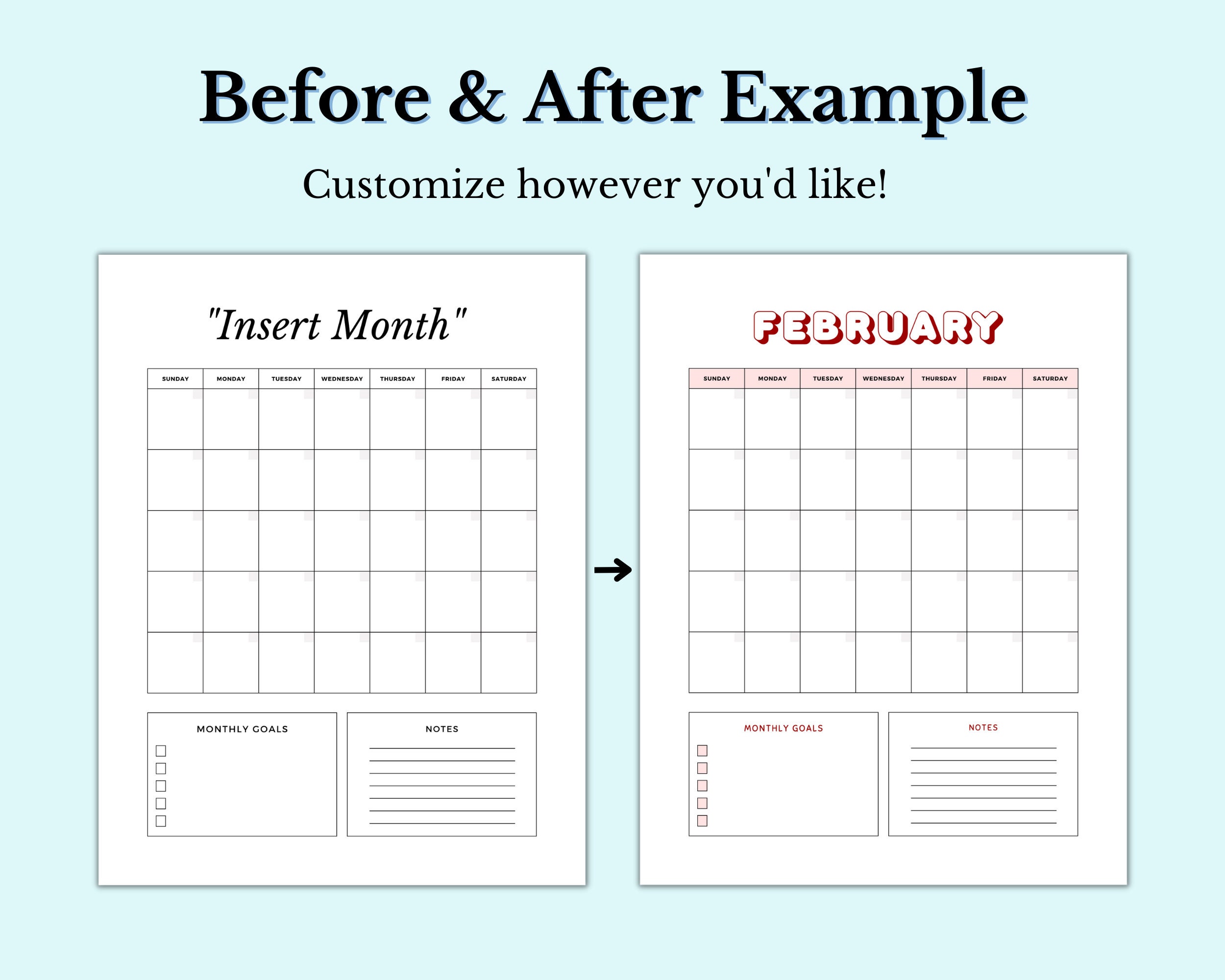 EDITABLE Calendar Planner Template Canva Template Digital Printable ...