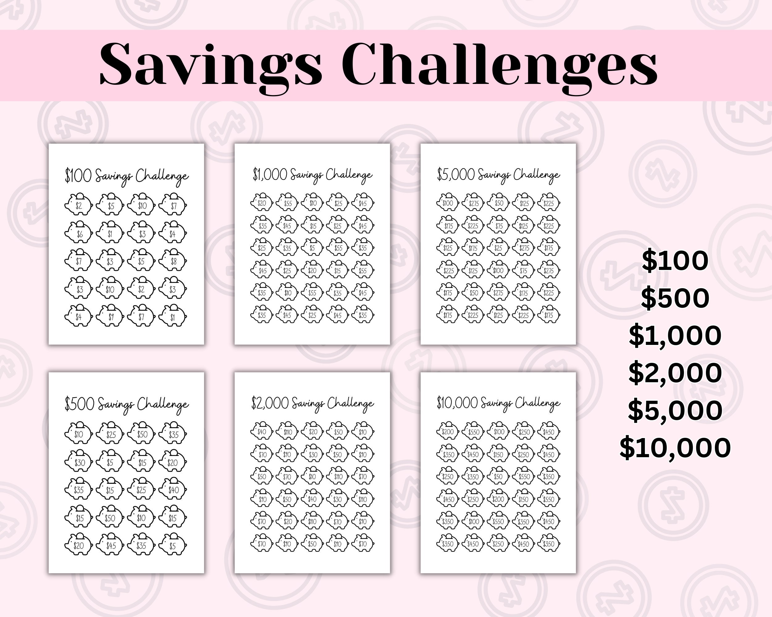 Money Saving Challenge Printable Saving Challenge Bundle Money Saving ...