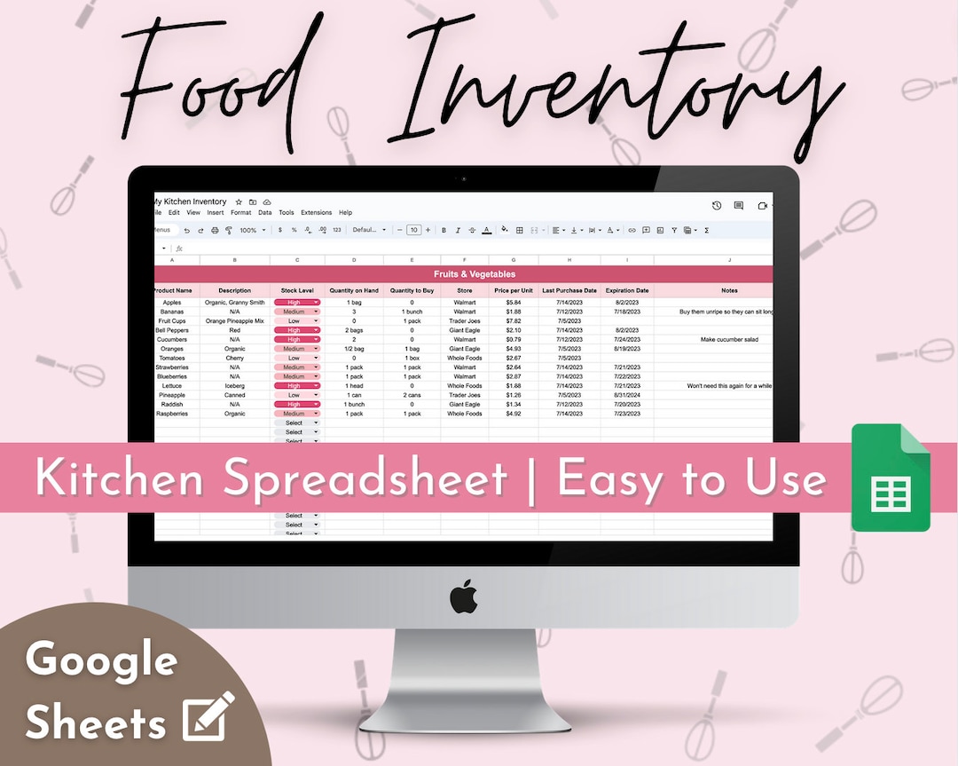 Food Inventory Kitchen Inventory Pantry Inventory Food Tracker Grocery ...