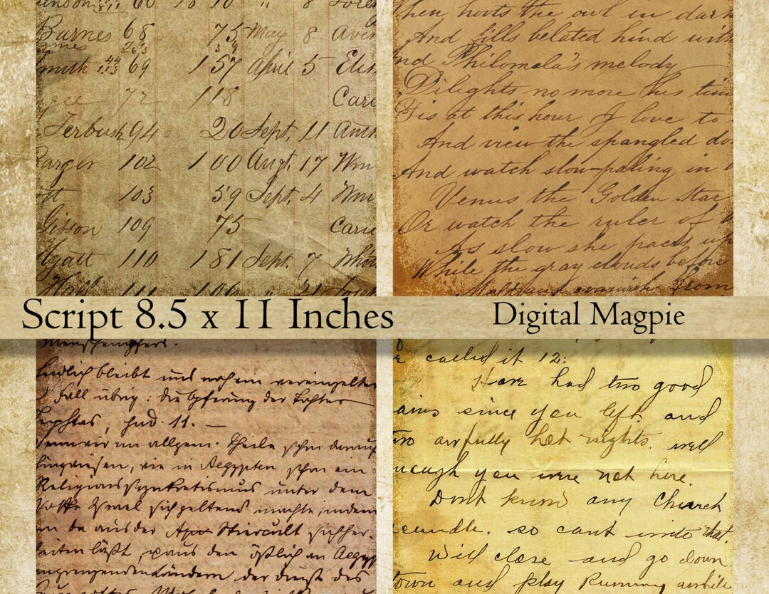 Vintage Script Digital Paper Pack Printable Scrapbook Old Paper ...