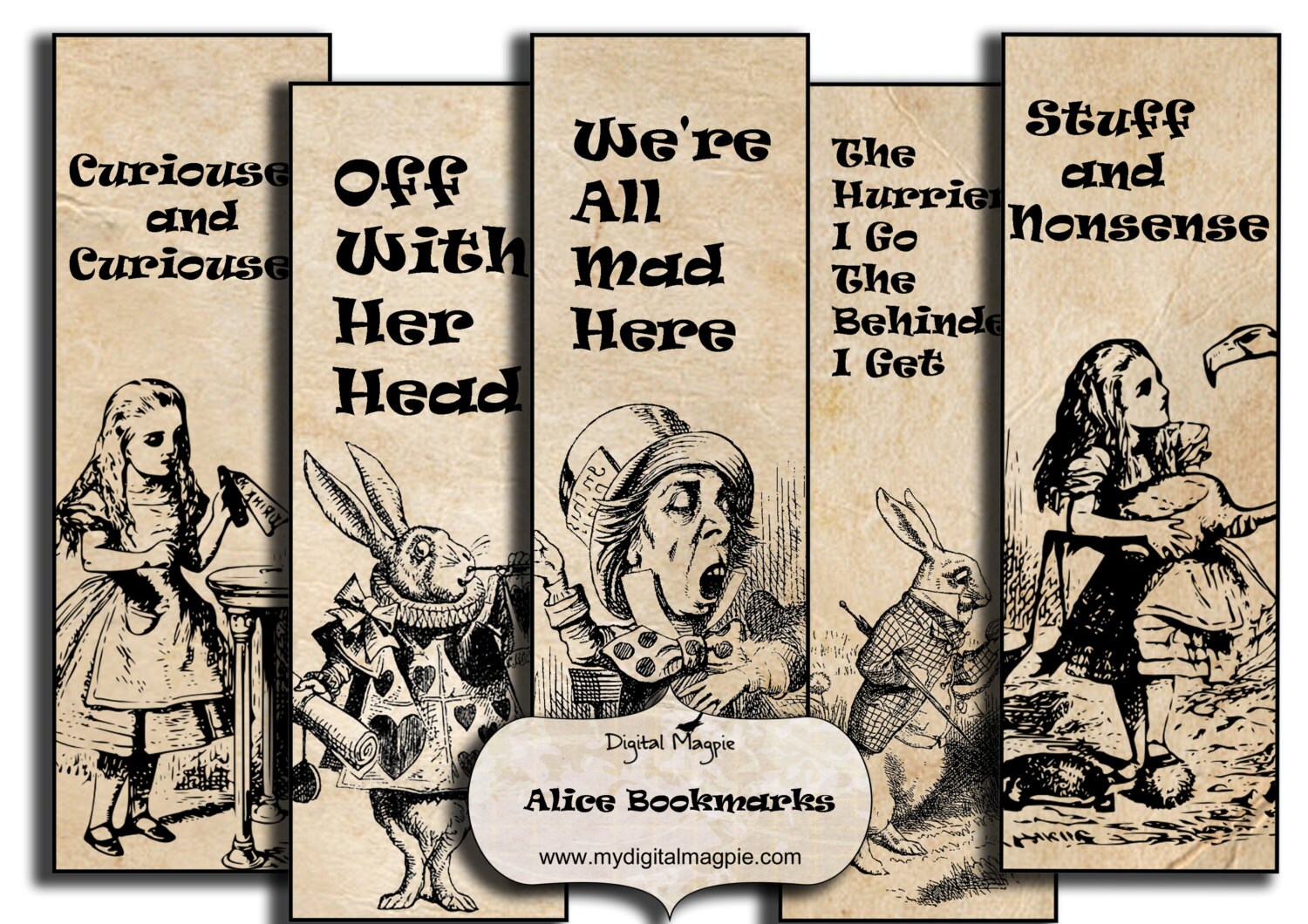 Printable Bookmark Alice in Wonderland Printable Digital Collage Sheet ...